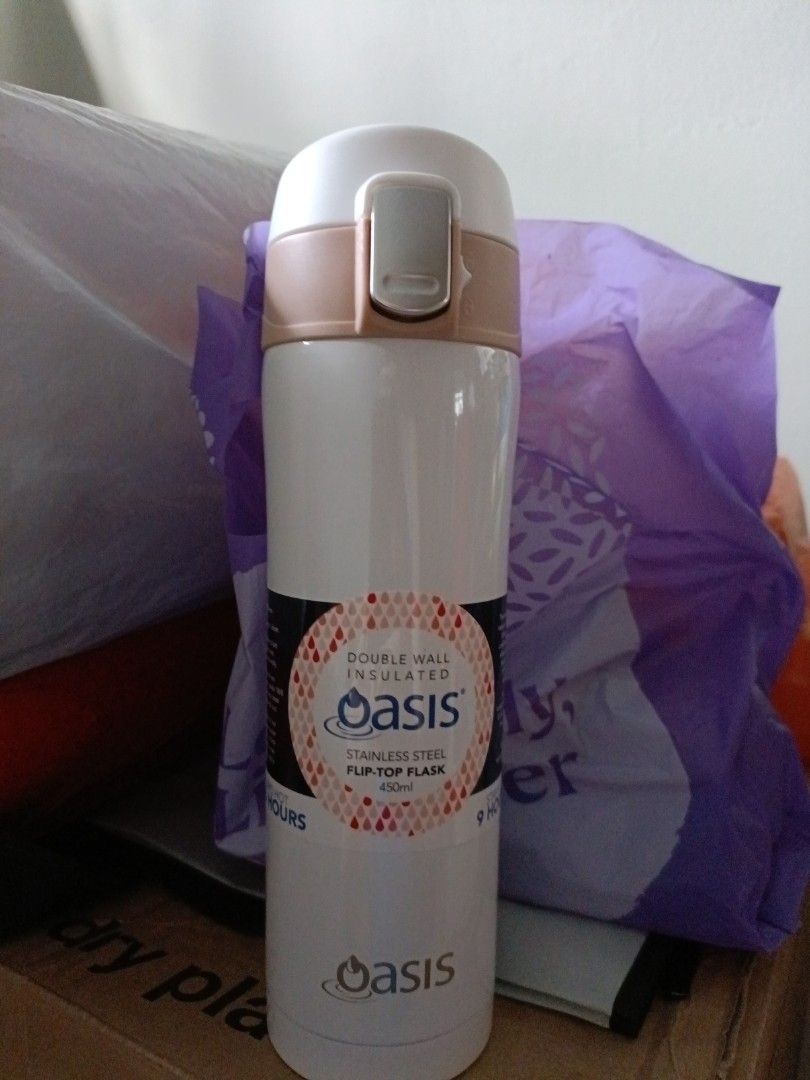 450ml Oasis Double Wall Insulated Stainless Steel Flip-Top Flask, Furniture & Home Living ...