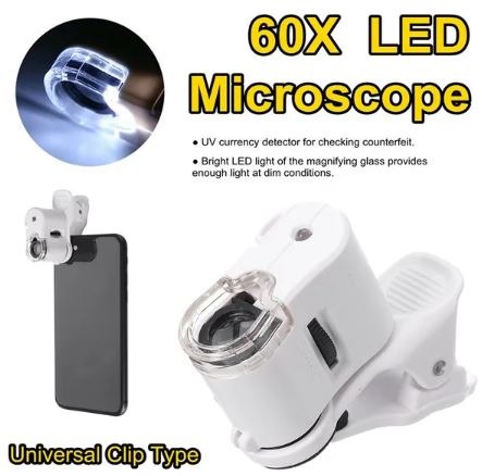 60X Magnifying Glass LED Microscope Super Micro Lens Camera Phone Clip ...