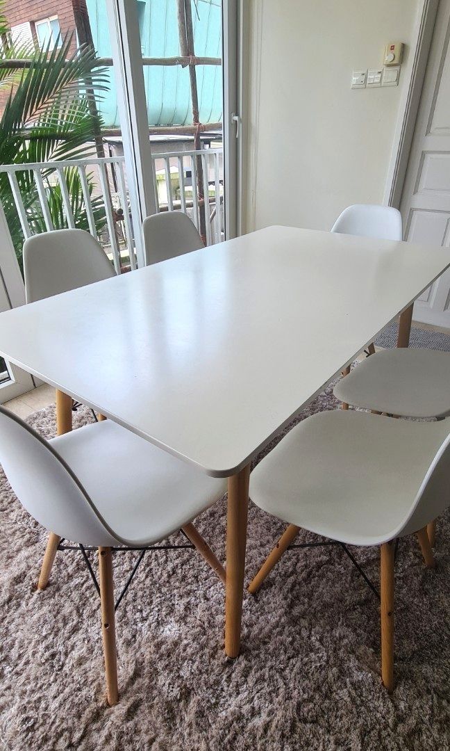 6 seater 1.5m pure white ding table set, Furniture & Home Living ...