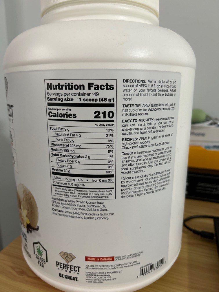 APEX Grass-Fed Whey Protein (vanilla ice cream) 2.27kg, Health ...