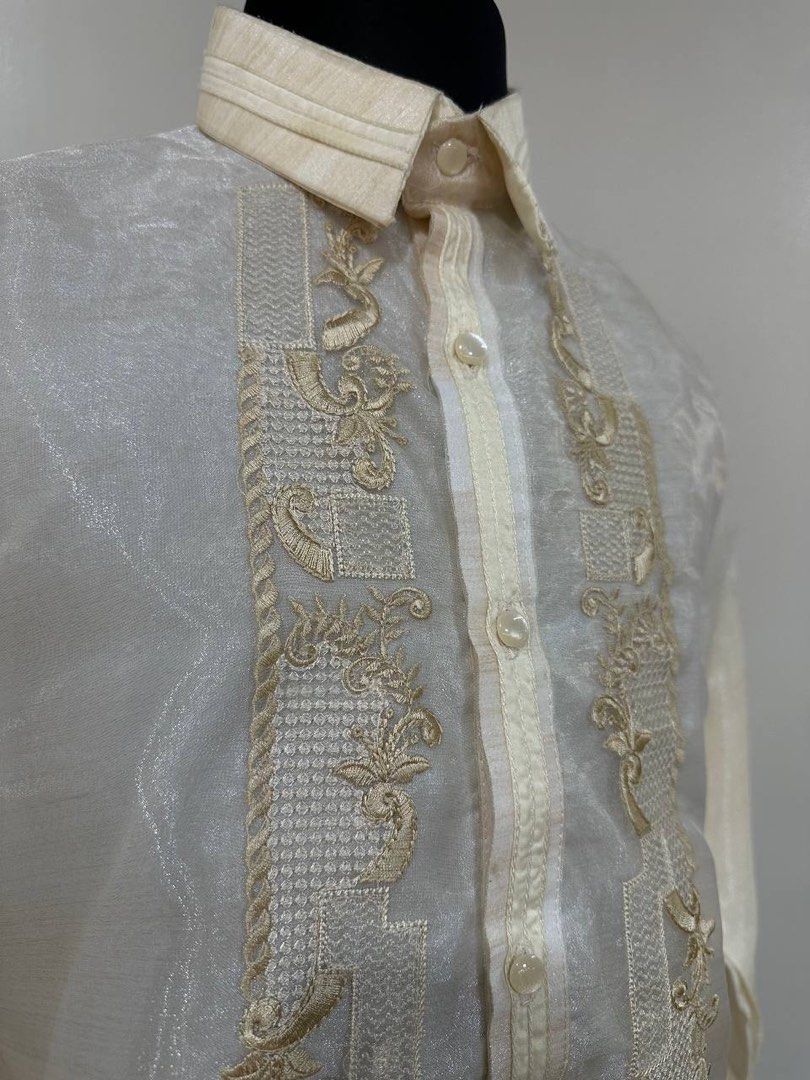 Men’s Half-buttoned Barong Tagalog Cream Embroidery Detail on Carousell