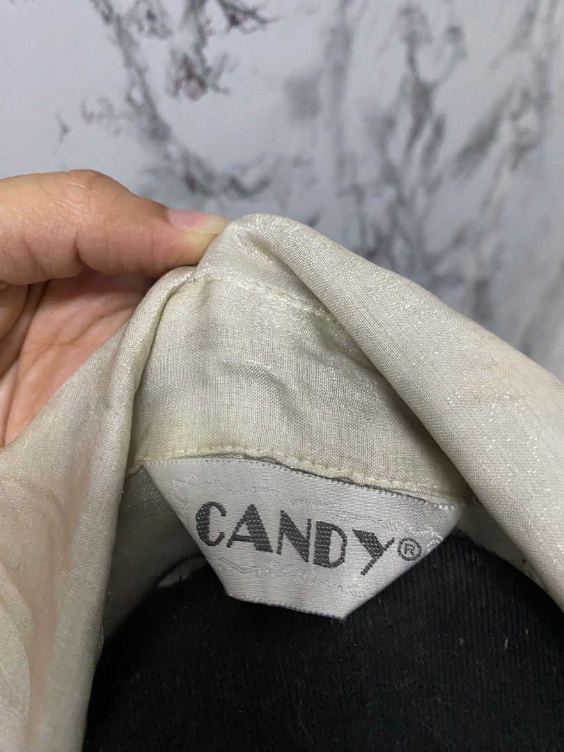 Candy Old Money Cream White Shiny Button Up Polo Top on Carousell