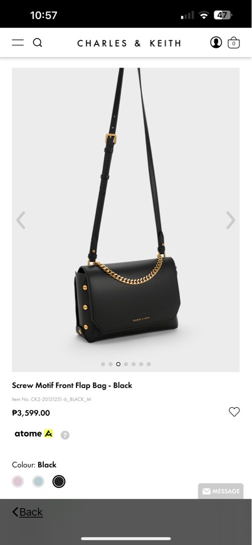 Charles and Keith Screw Motif Front Flap Bag in Black on Carousell