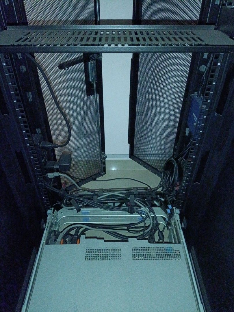 dell server rack + two server + kvm monitor + backup power supply ...