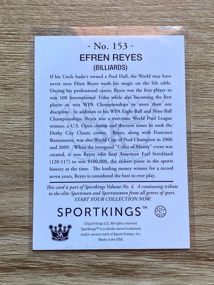 Efren Bata Reyes Sports Kings Card, Hobbies & Toys, Toys & Games on ...