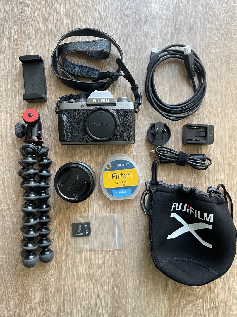Fujifilm X-T100 with box and freebies, Photography, Cameras on Carousell