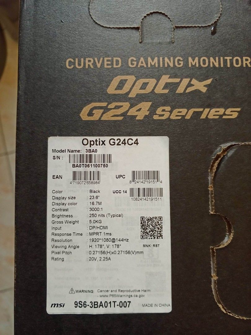 Gaming curved monitor (MSI Optix G24 series) - 10k negotiable ...