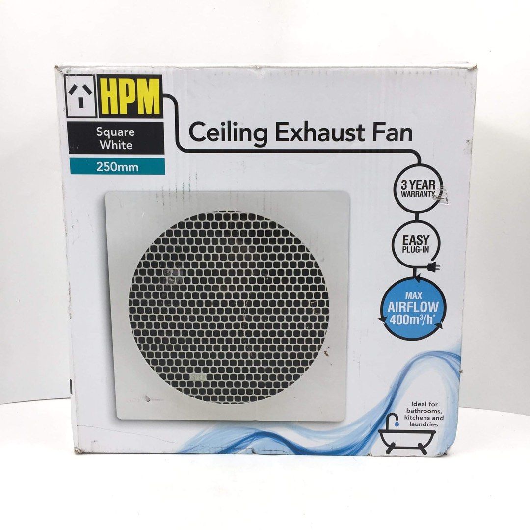 HPM 250mm Ceiling Exhaust Fan (Square White), Furniture & Home Living ...