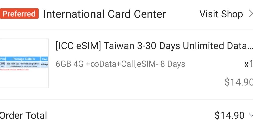 ICC Taiwan SIM Card (eSIM) 8 Days Unlimited Data, Mobile Phones ...