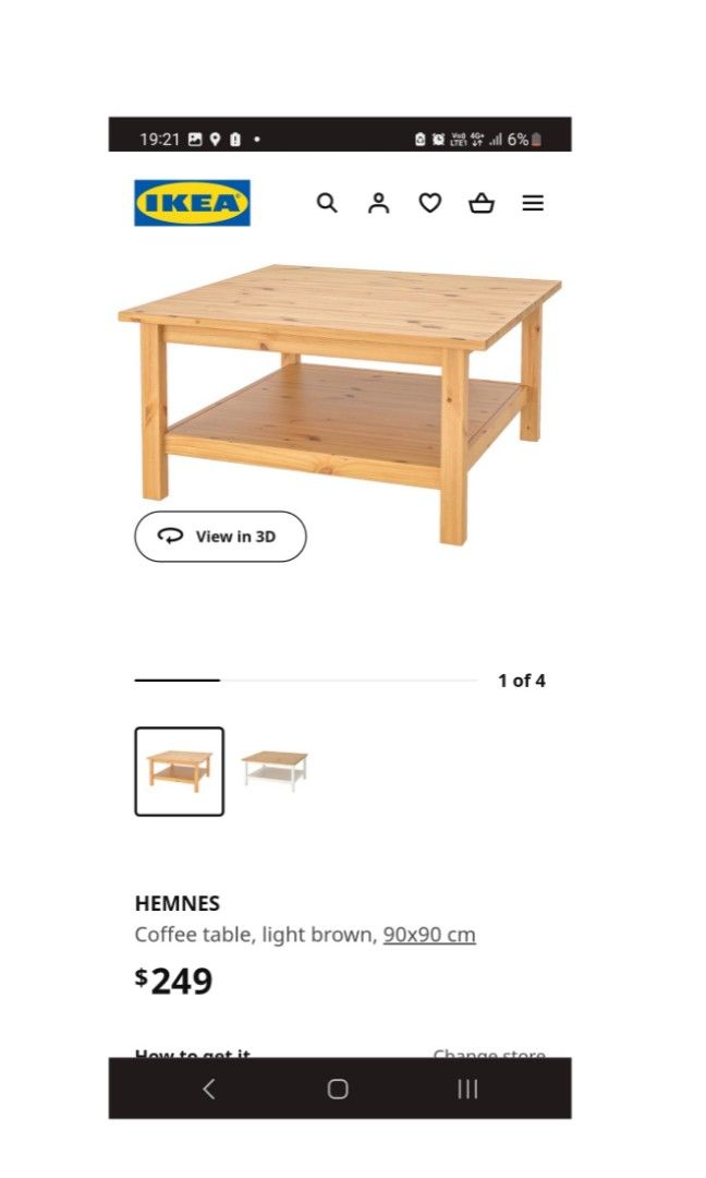 IKEA Hemnes solid pine coffee table 90x90cm light brown, Furniture & Home Living, Furniture ...