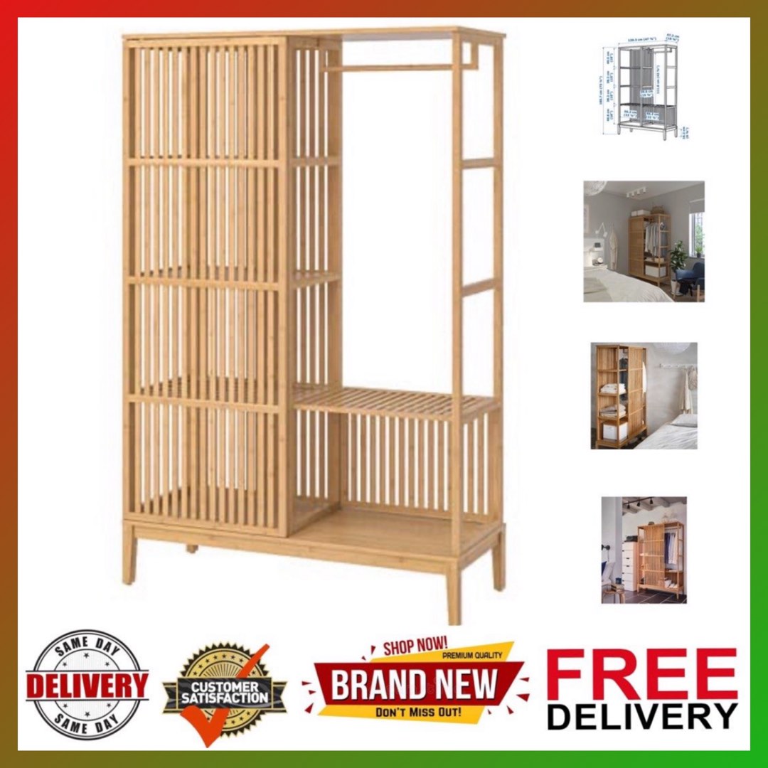 Wardrobe, NORDKISA Open wardrobe with sliding door Bamboo 120x186 Malm ...