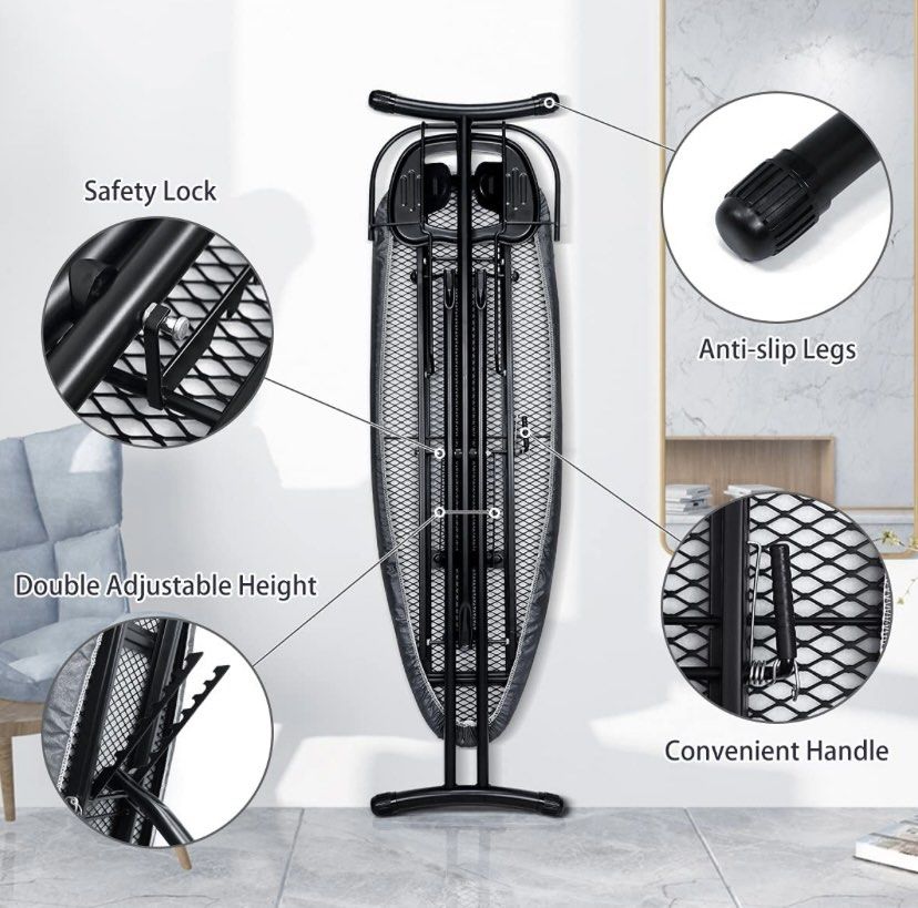 Ironing Board with Retractable Iron Rest, Metal Mesh Top Iron Board ...