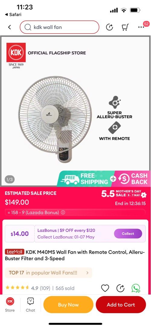 KDK Wall Fan with remote control, Furniture & Home Living, Lighting ...