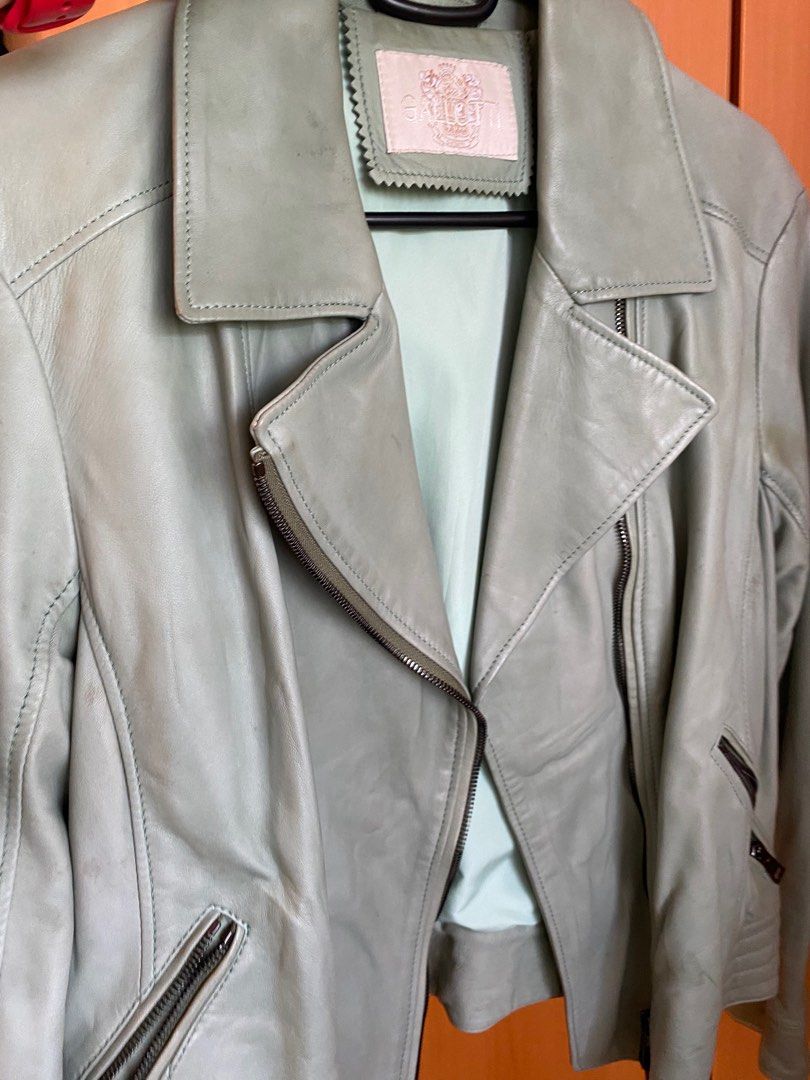 Leather jacket - light green - used, Women's Fashion, Coats, Jackets ...