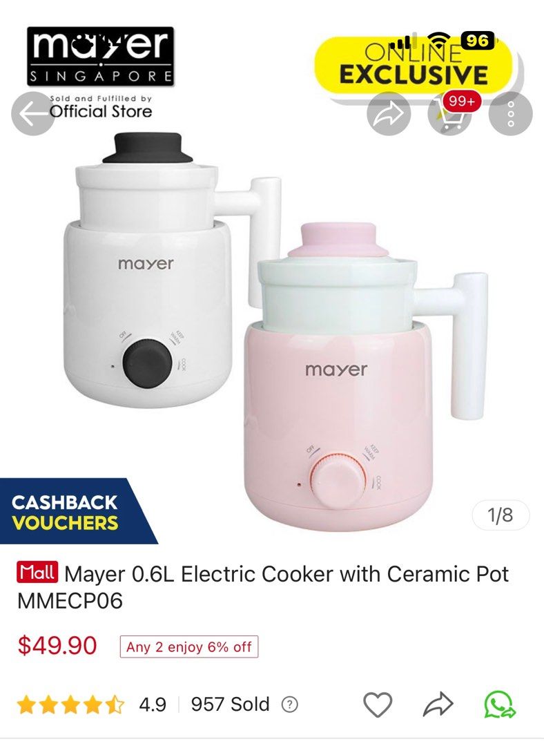 Mayer Electric cooker with ceramic pot, TV & Home Appliances, Kitchen ...