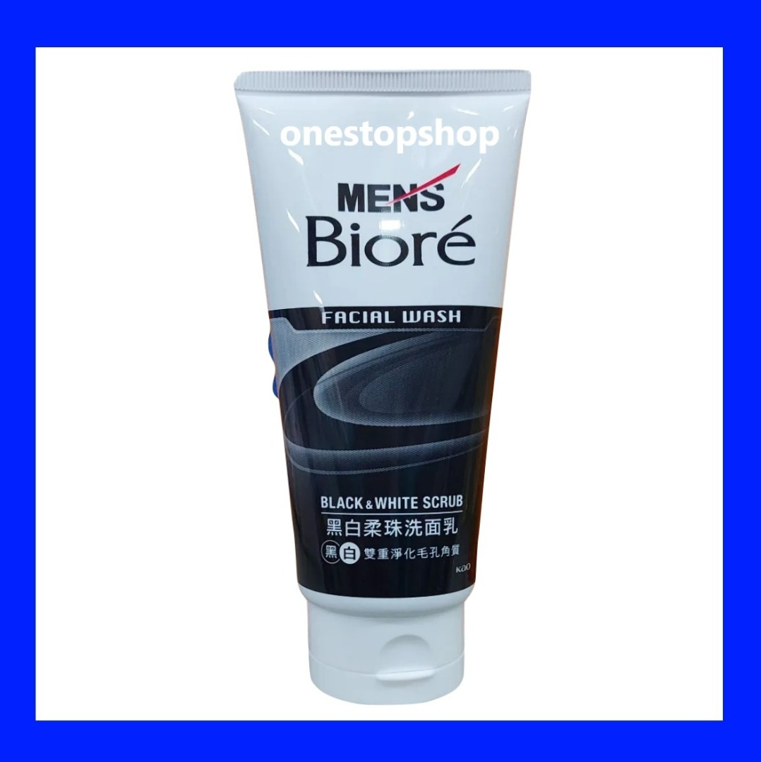 MEN's Biore Facial Wash Black & White Scrub 100g, Beauty & Personal ...