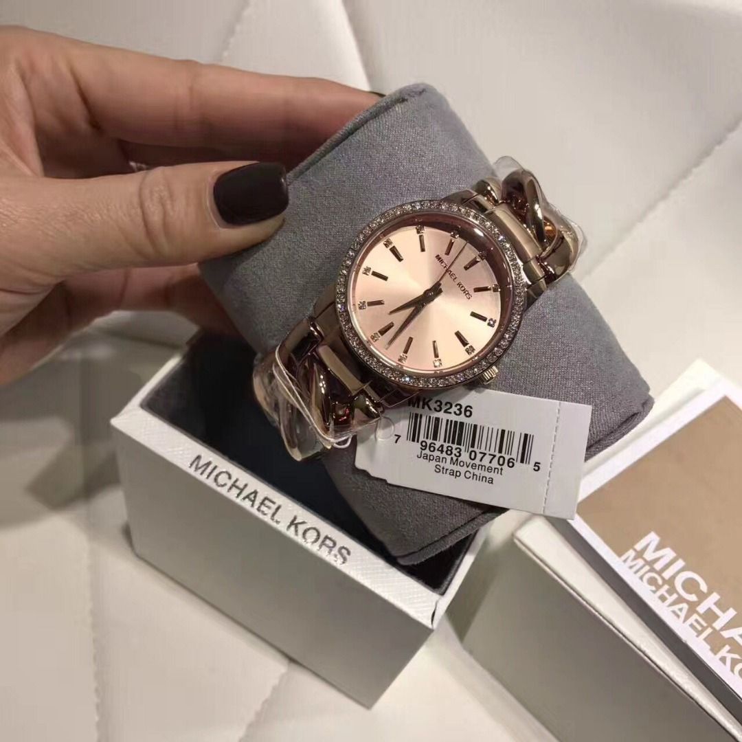 Michael Kors手錶 女生手錶 MK手錶 玫瑰金色鋼帶錶 鑲鑽纏繞麻花手鏈手錶 手鐲手錶 石英錶 時尚潮流女錶MK3236, 她的時尚 ...