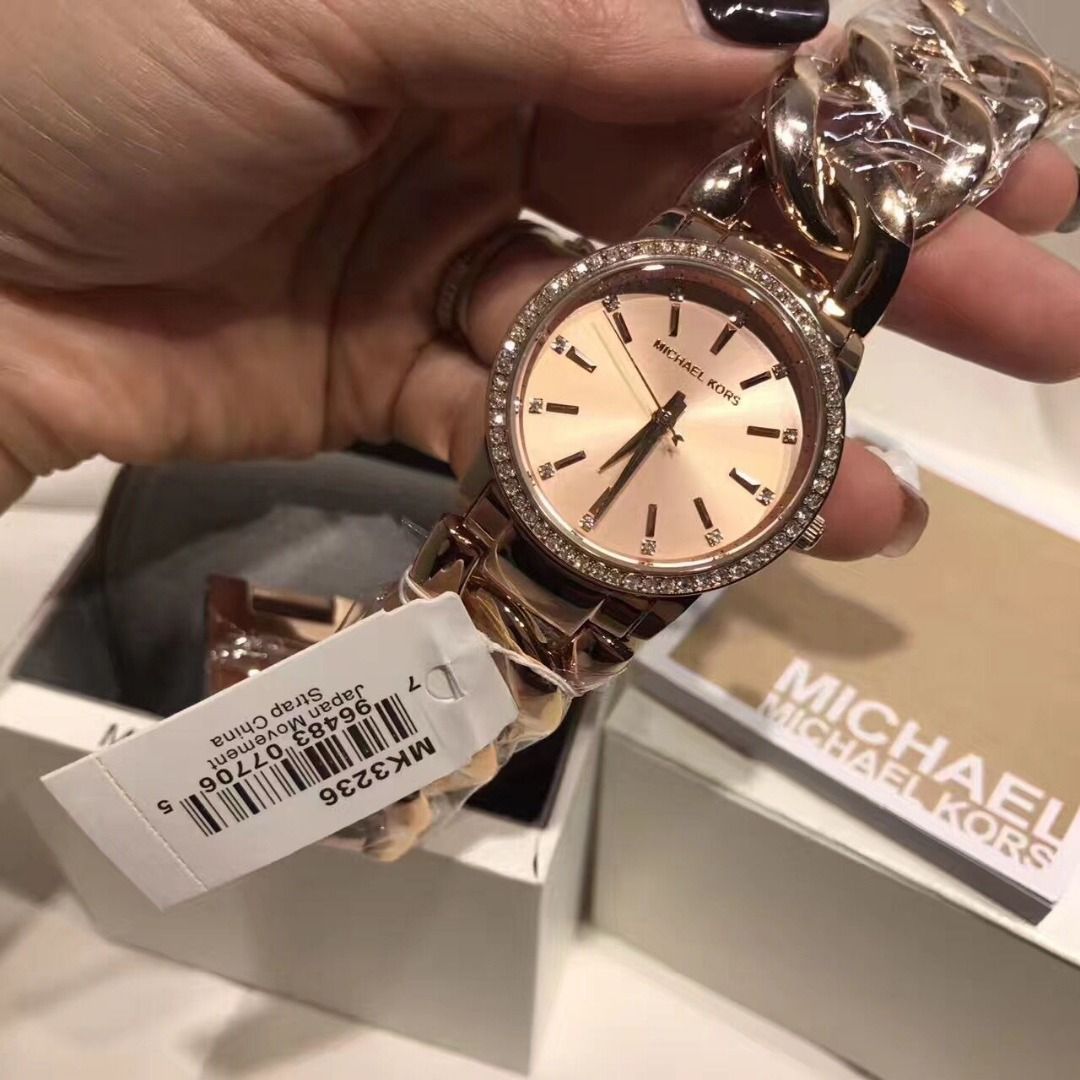 Michael Kors手錶 女生手錶 MK手錶 玫瑰金色鋼帶錶 鑲鑽纏繞麻花手鏈手錶 手鐲手錶 石英錶 時尚潮流女錶MK3236, 她的時尚 ...