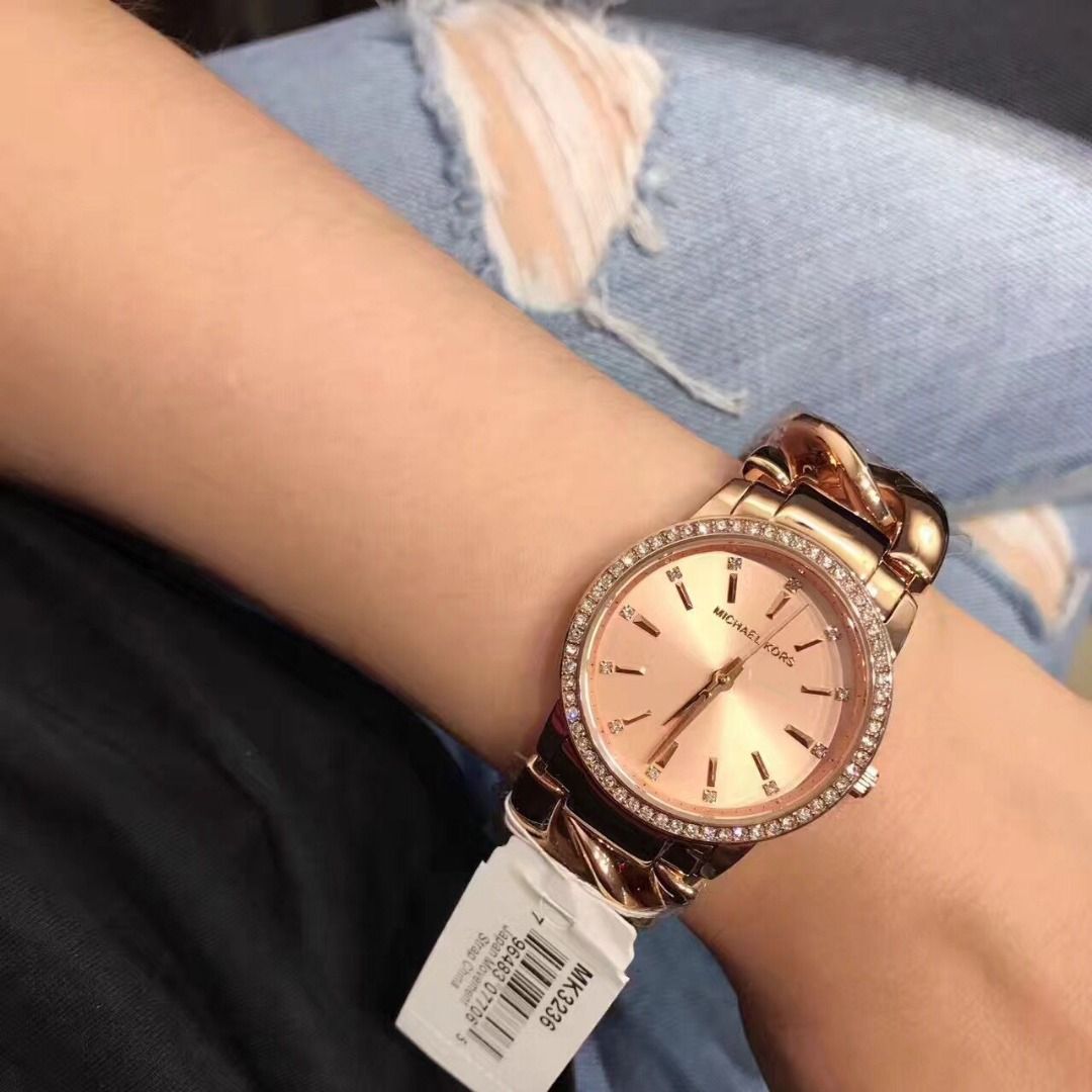 Michael Kors手錶 女生手錶 MK手錶 玫瑰金色鋼帶錶 鑲鑽纏繞麻花手鏈手錶 手鐲手錶 石英錶 時尚潮流女錶MK3236, 她的時尚 ...