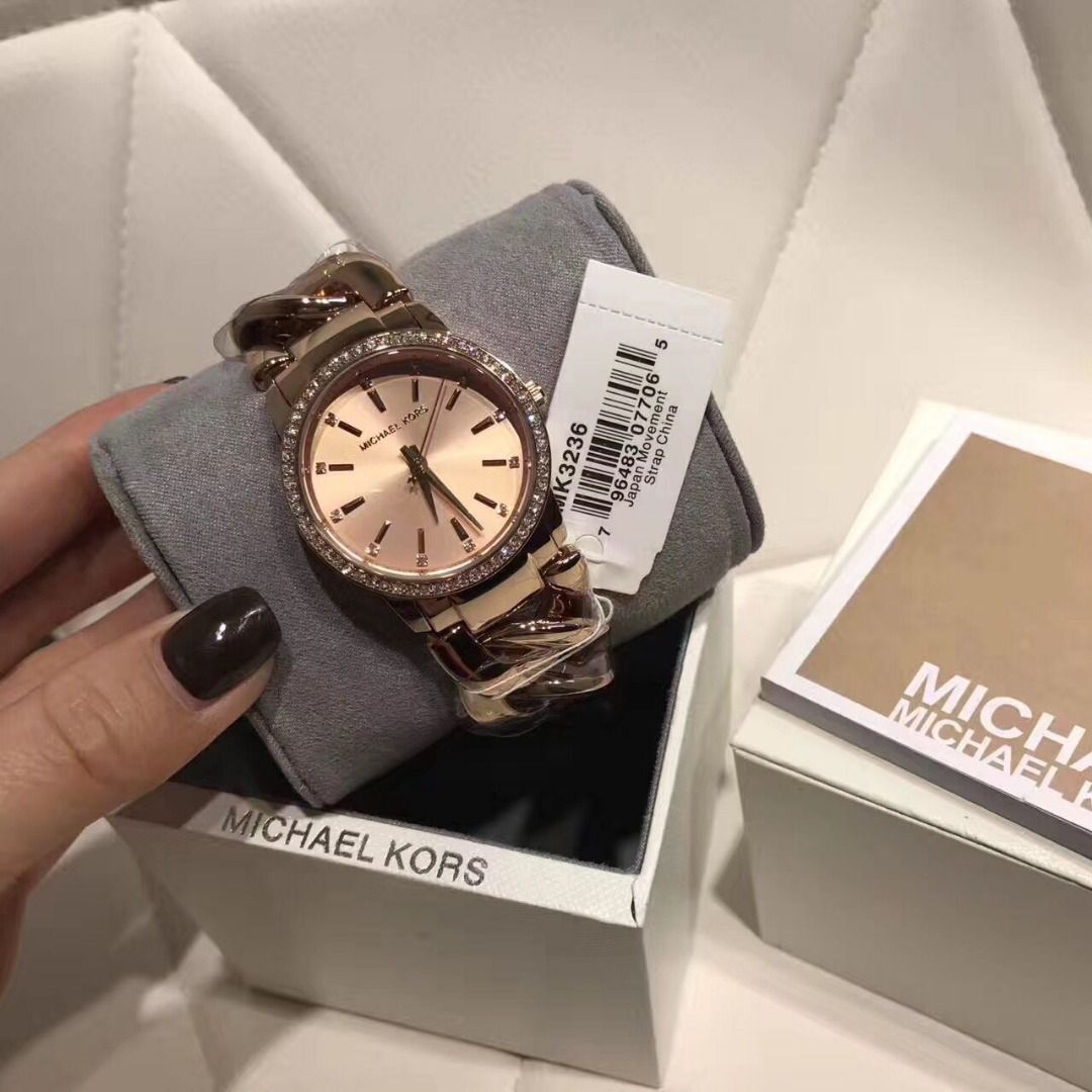Michael Kors手錶 女生手錶 MK手錶 玫瑰金色鋼帶錶 鑲鑽纏繞麻花手鏈手錶 手鐲手錶 石英錶 時尚潮流女錶MK3236, 她的時尚 ...