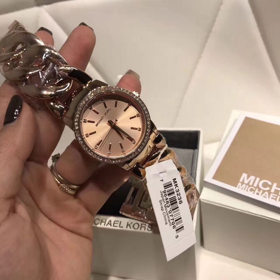 Michael Kors手錶 女生手錶 MK手錶 玫瑰金色鋼帶錶 鑲鑽纏繞麻花手鏈手錶 手鐲手錶 石英錶 時尚潮流女錶MK3236, 她的時尚 ...