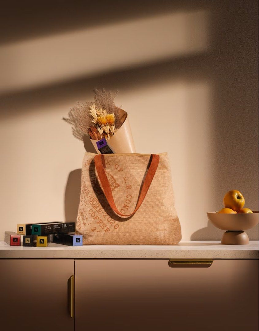 Nespresso limited edition jute tote bag, notebook and serving set ...