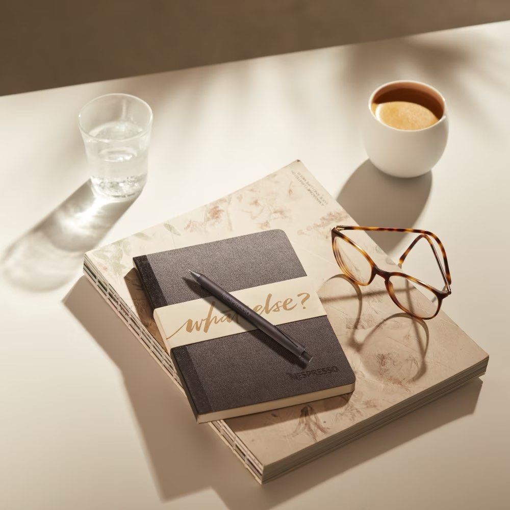 Nespresso limited edition jute tote bag, notebook and serving set ...