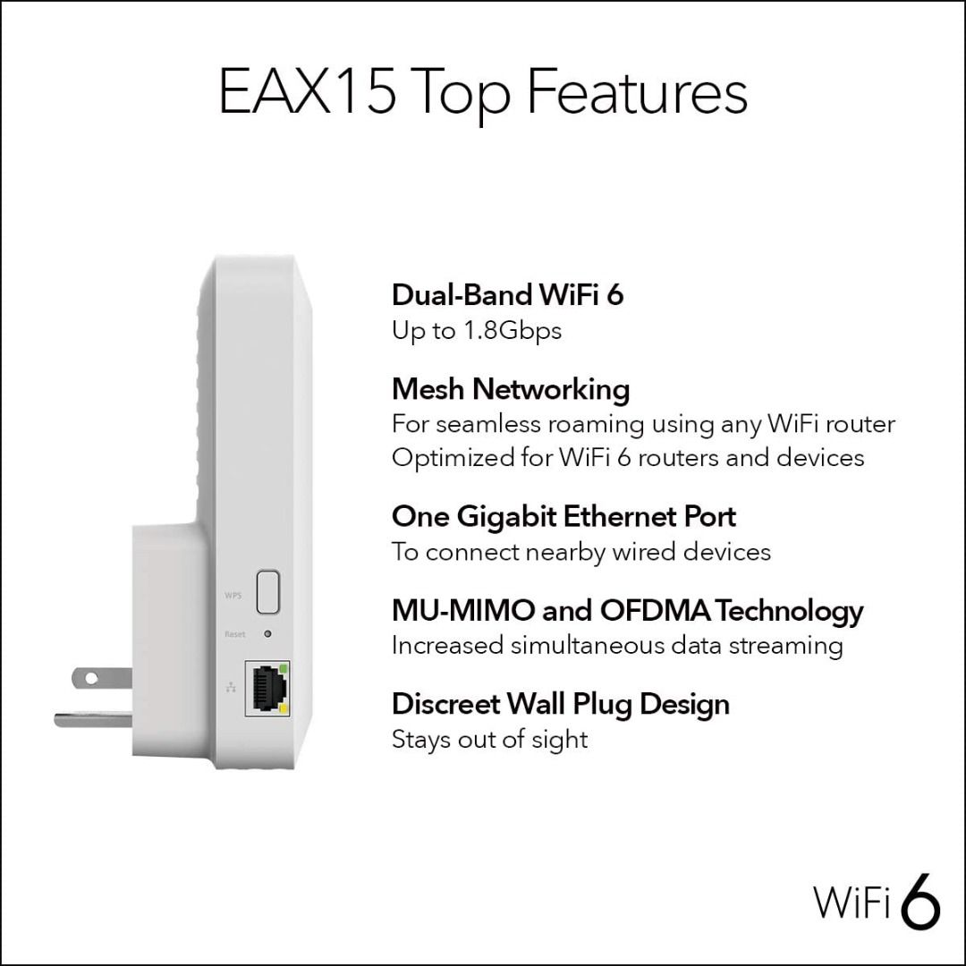 NETGEAR WiFi 6 Mesh Range Extender (EAX15), Computers & Tech, Parts ...