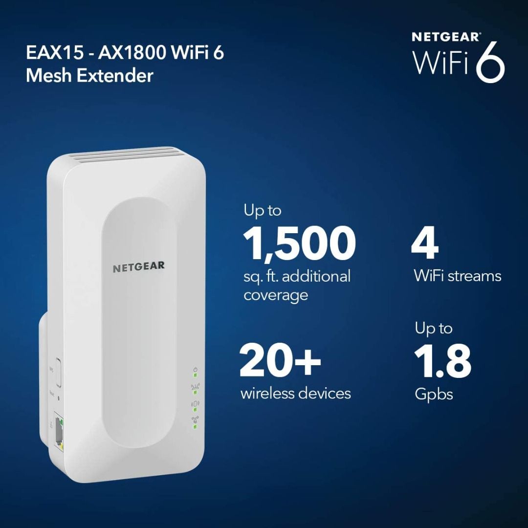 NETGEAR WiFi 6 Mesh Range Extender (EAX15), Computers & Tech, Parts ...