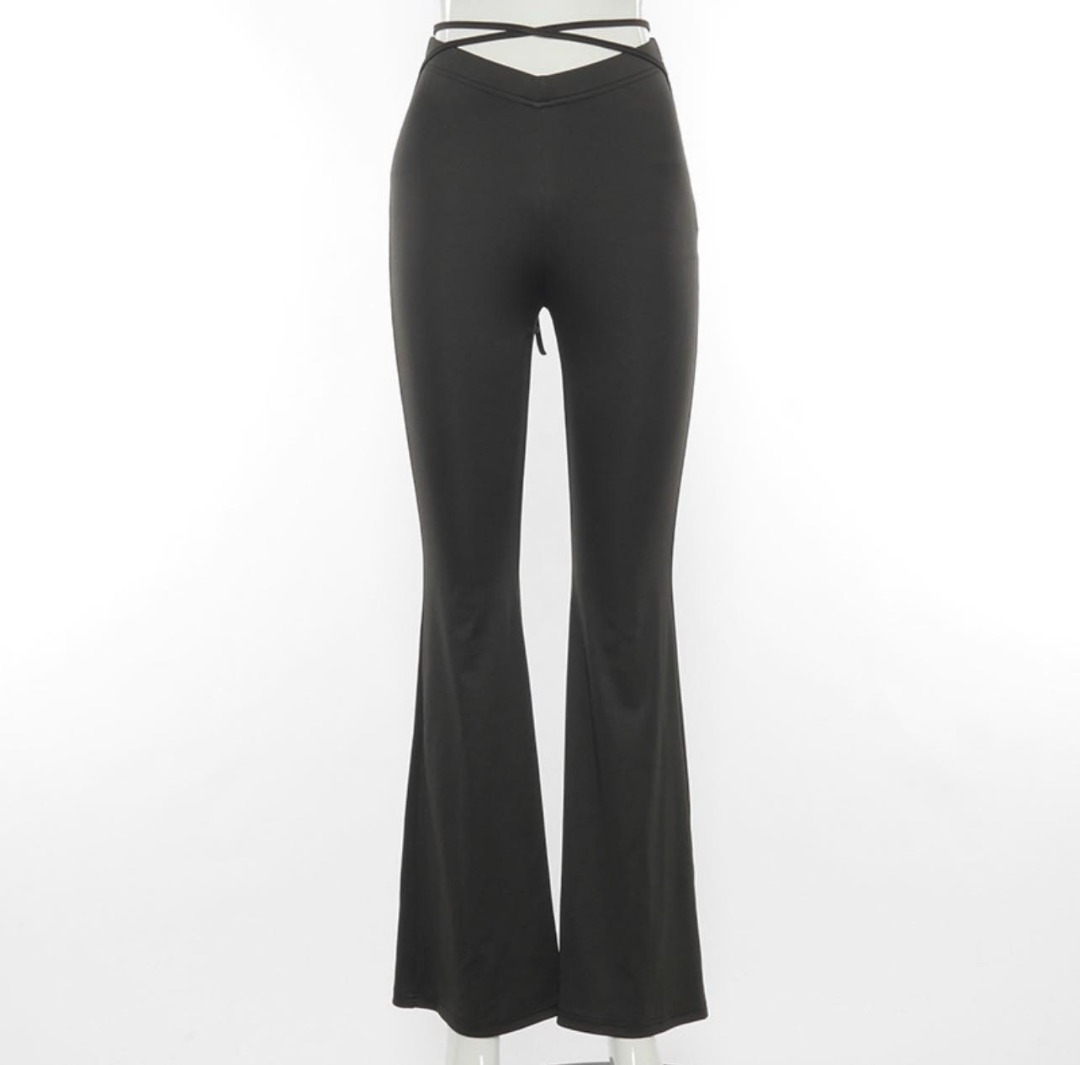 New V-Shaped Waist Umbilical Cross Strap Flared Pants, Women's Fashion ...