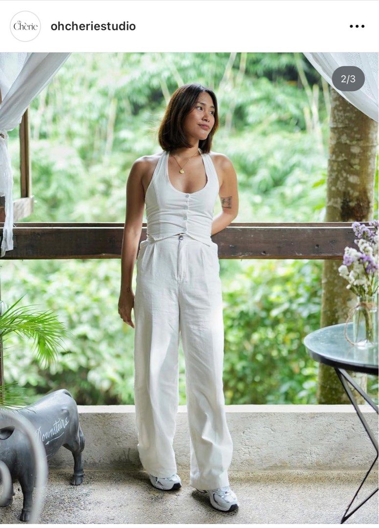Oh Cherie Studio Linen Halter Vest Top in White on Carousell