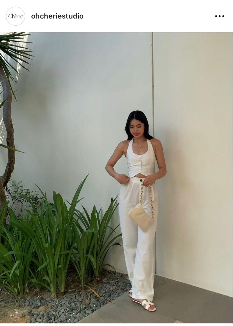 Oh Cherie Studio Linen Halter Vest Top in White on Carousell