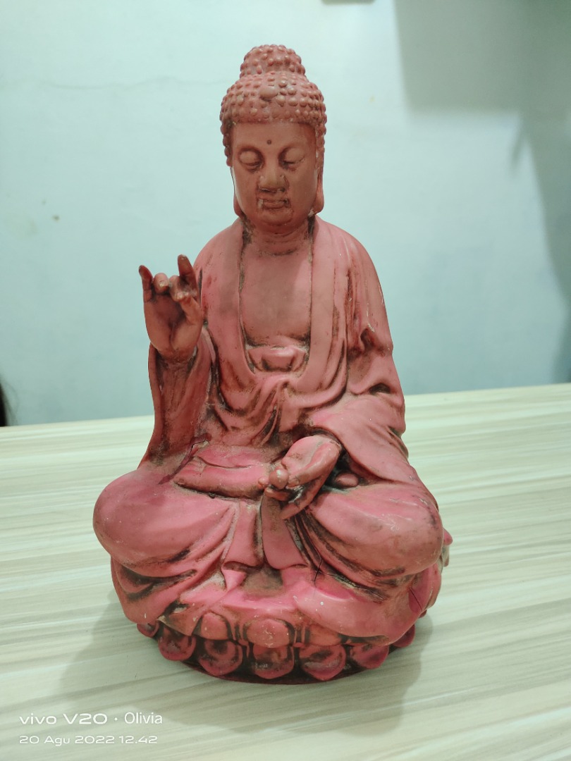 Patung Budha Sidarta Gautama Fiber Merah Kuno Jadul Antik, Antik ...