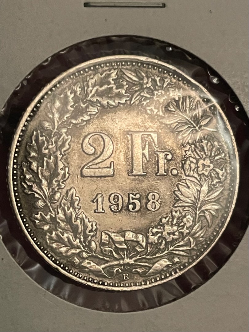 Rare 2 franc 1958 silver coin Switzerland currency collector old europe ...