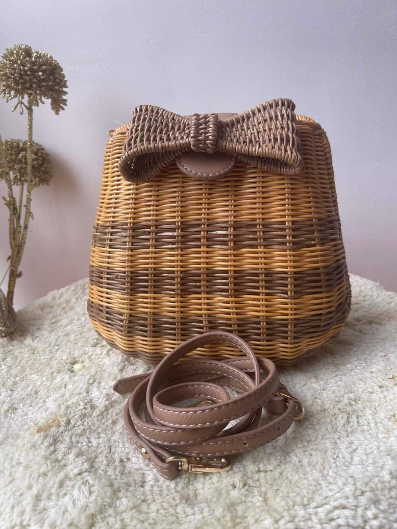 Ribbon design wicker bag on Carousell