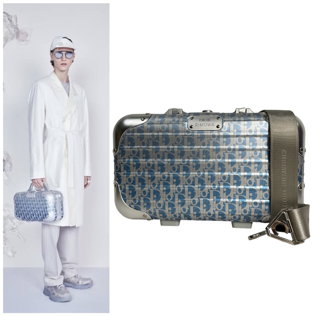 Rimowa X Dior Carry on Case Aluminium Oblique Blue, Barang Mewah, Tas ...