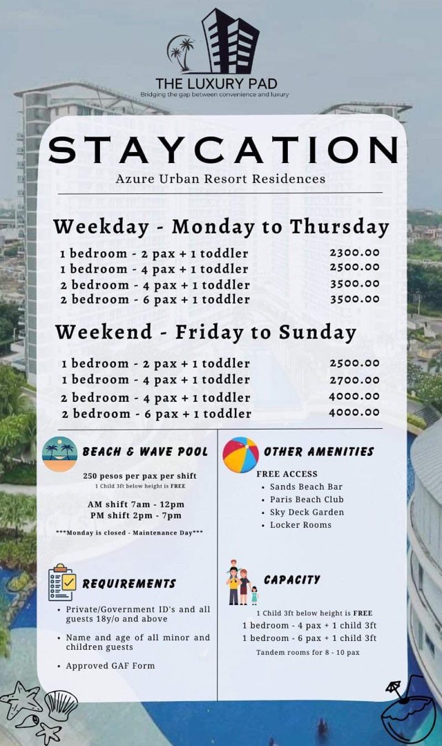 Staycation at Azure on Carousell