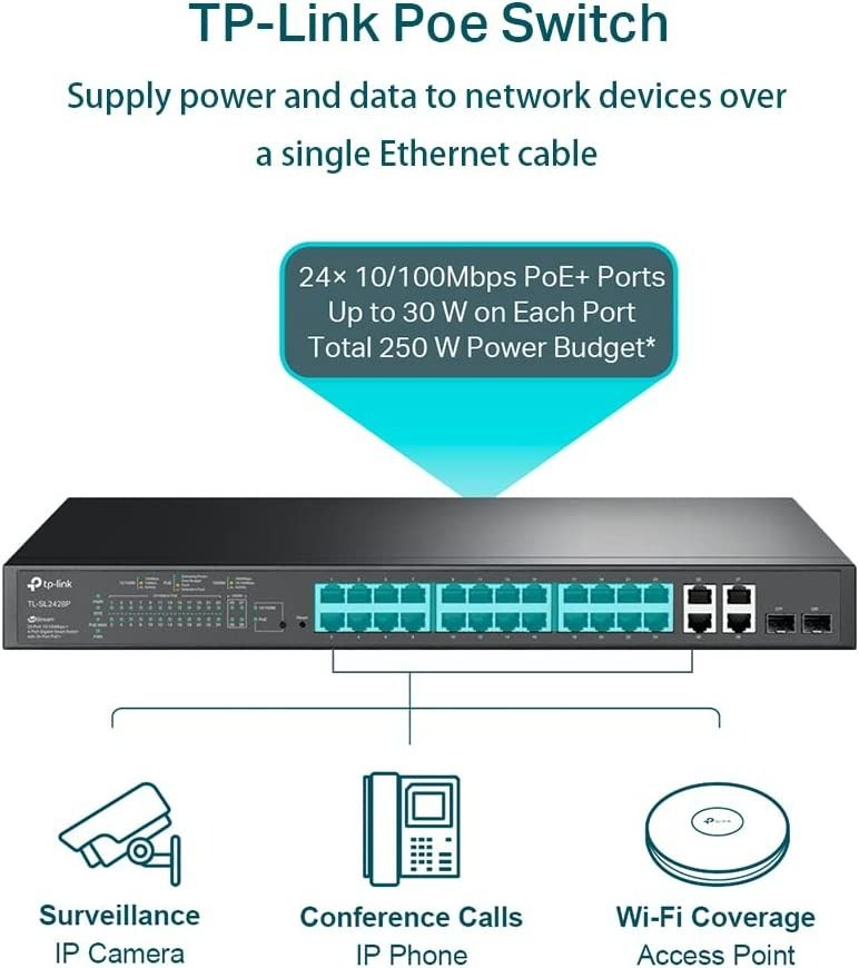 TP-Link JetStream 24-Port 10/100Mbps + 4-Port Gigabit Smart Switch with ...