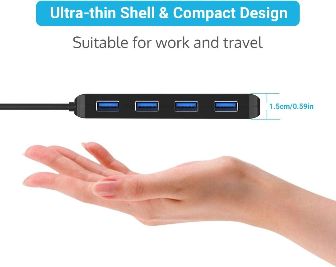 USB 3.0 Hub Splitter - USB Extender 4 Port USB Ultra Slim Data Hub with ...