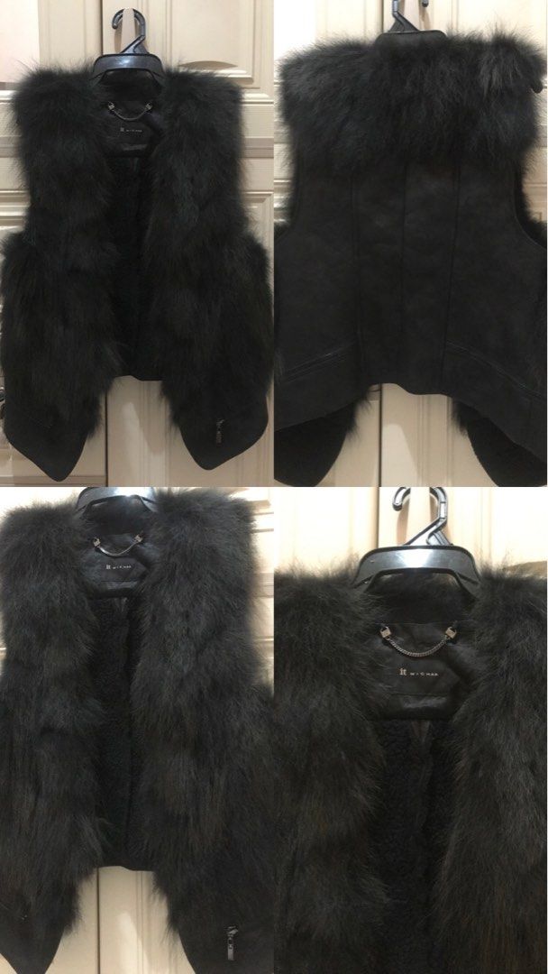 Vest Fur Bulu Hitam, Fesyen Wanita, Pakaian Wanita, Baju Luaran di ...