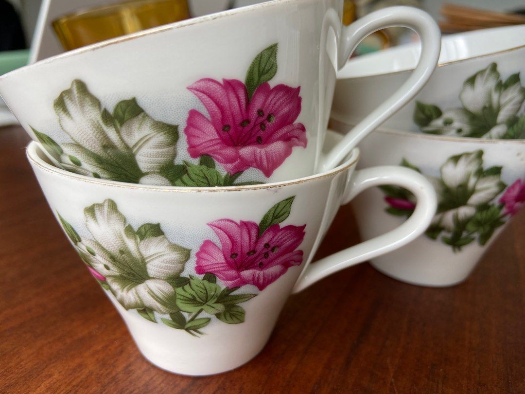 Vintage Bunga Kangkung cups (4 cups), Furniture & Home Living ...