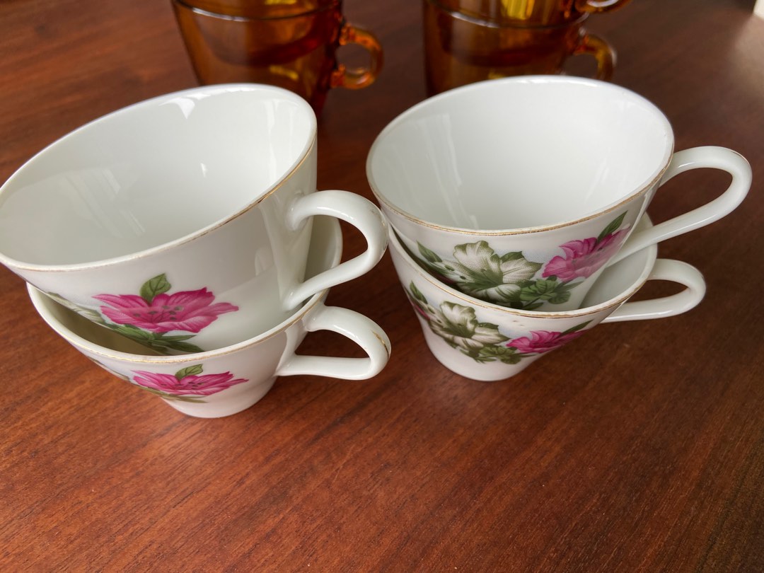 Vintage Bunga Kangkung cups (4 cups), Furniture & Home Living ...