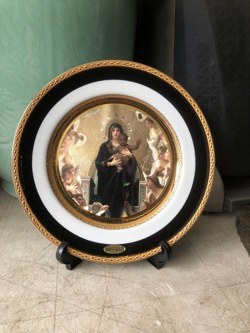 Vintage Dufex 9.5 inches Art Plate Baby Jesus with Mary and Angels Foil ...