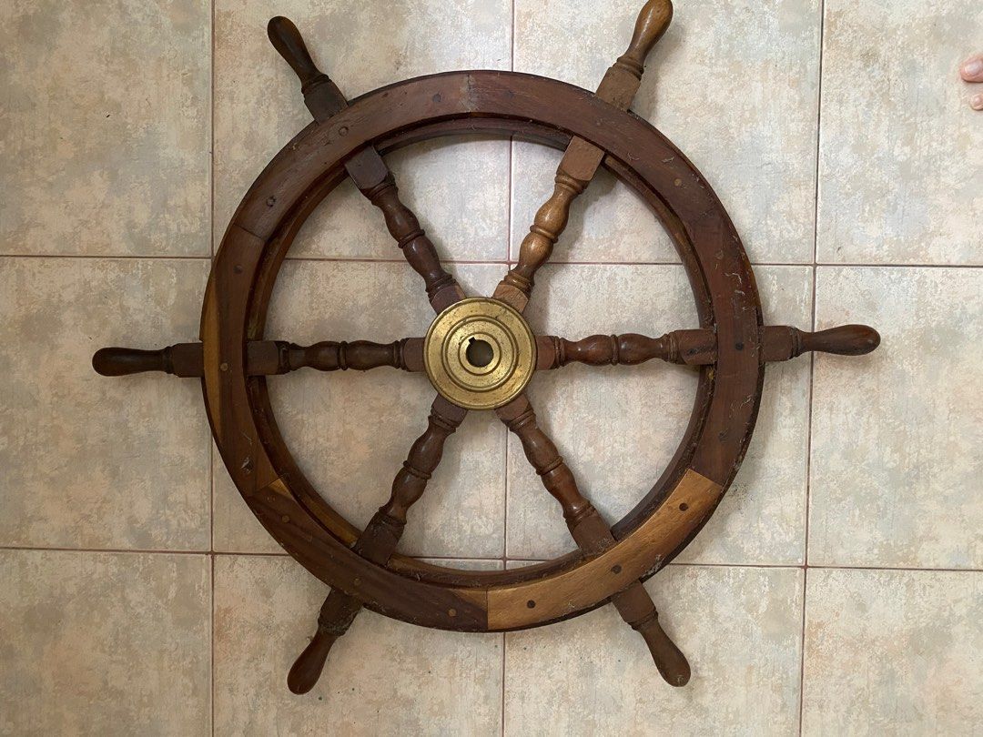 Vintage wooden sail boat ship steering wheel, Furniture & Home Living ...
