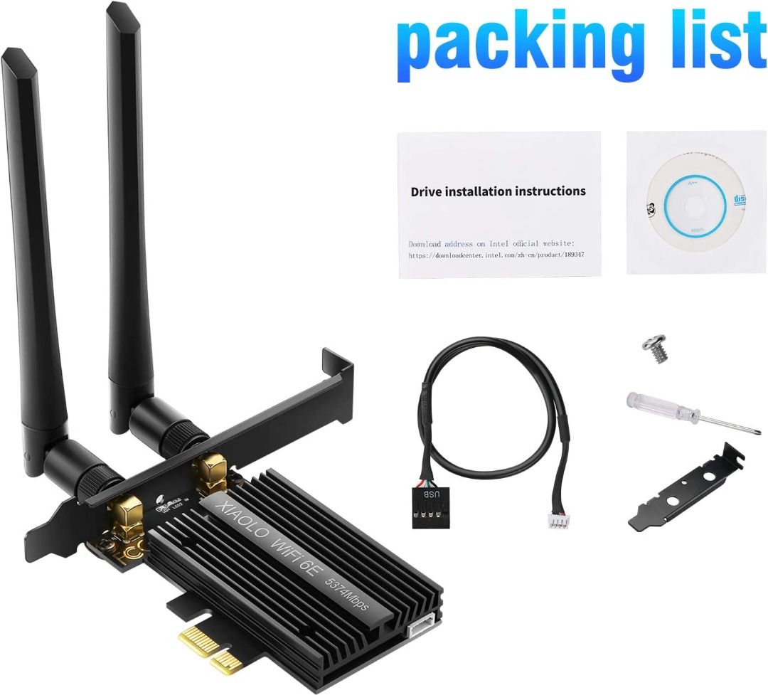 XIAOLO Wi-Fi 6E AX210 PCIe WiFi Card Bluetooth 5.2 with Heat Sink 5400Mbps 802.11ax Tri-Band 2 ...
