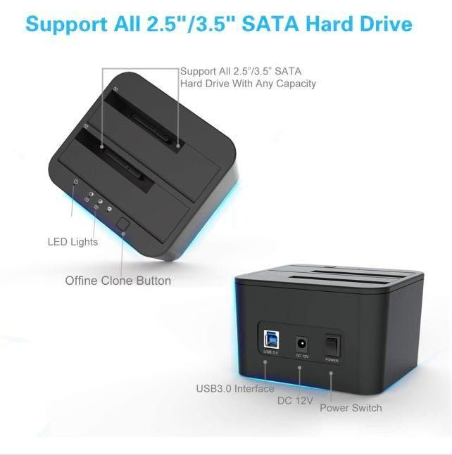 3538) FIDECO HARD DRIVE DOCKING STATION, USB 3.0 SATA HDD DOCKING STATION FOR 2.5 & 3.5 INCH ...
