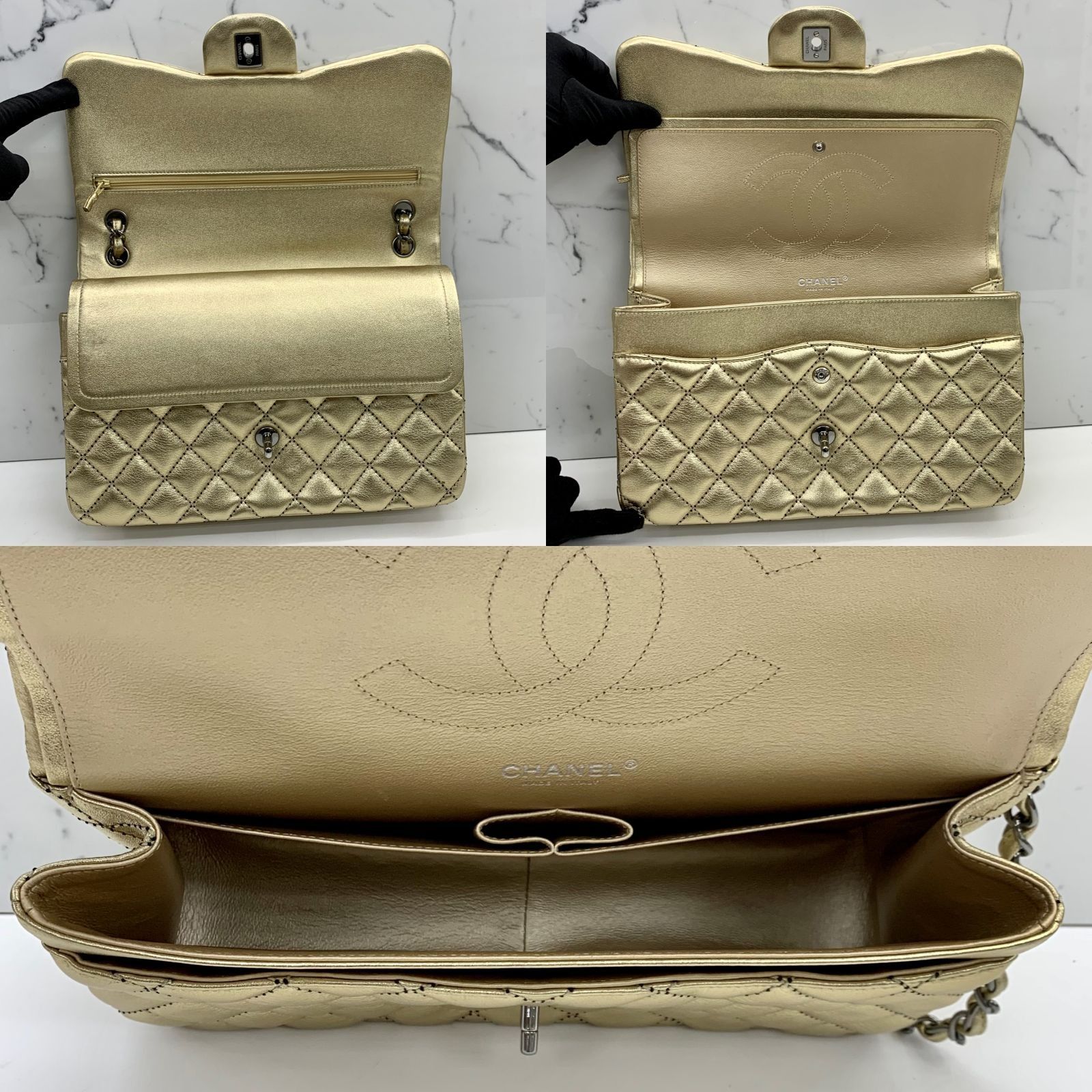 CHANEL CALF SKIN GOLD CLASSIC FLAP 30 CM NO 19 JUMBO DOUBLE FLAP ...