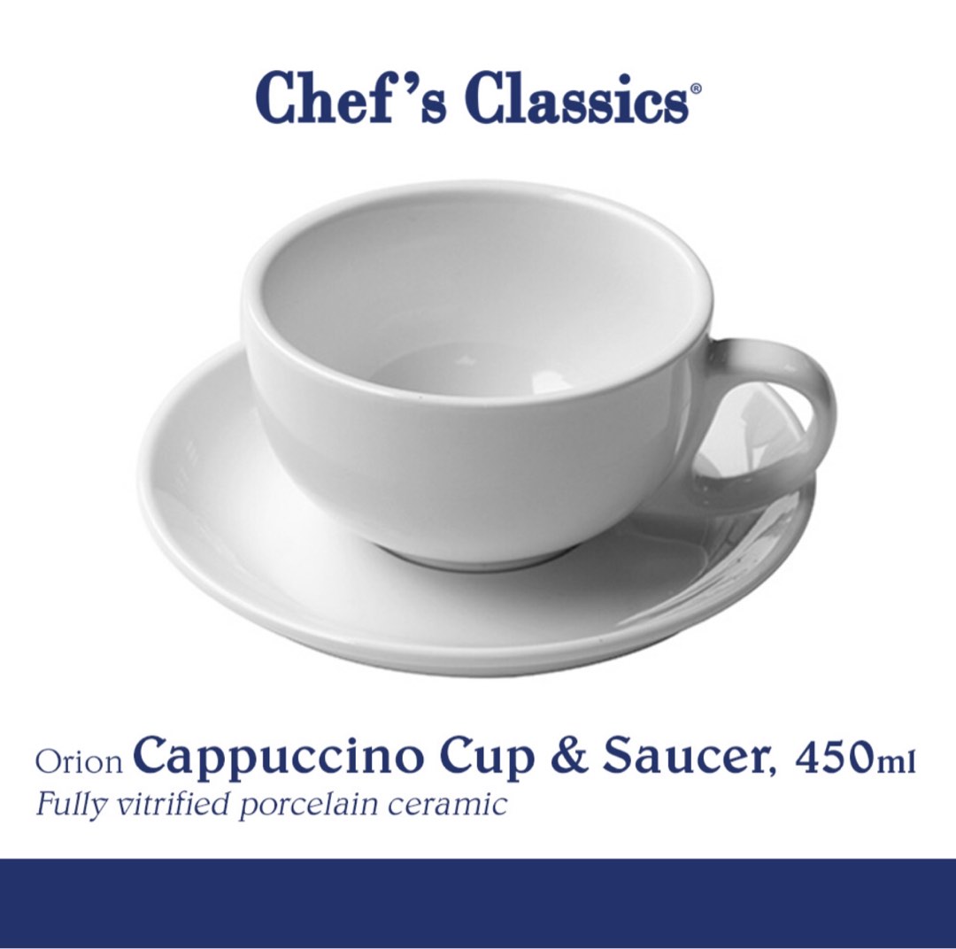 Chef’s Classics Cappuccino Cup & Saucer, 450ml, Furniture & Home Living ...