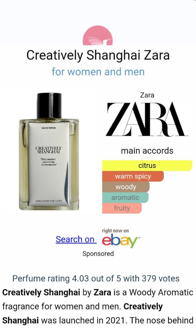 Creatively Shanghai Unisex 100ml by ZARA Original Tester Eropa (NEW NON ...