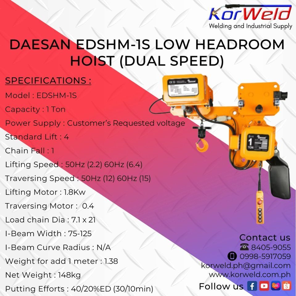 Daesan Low Headroom Hoist EDSHM-1S, Commercial & Industrial ...